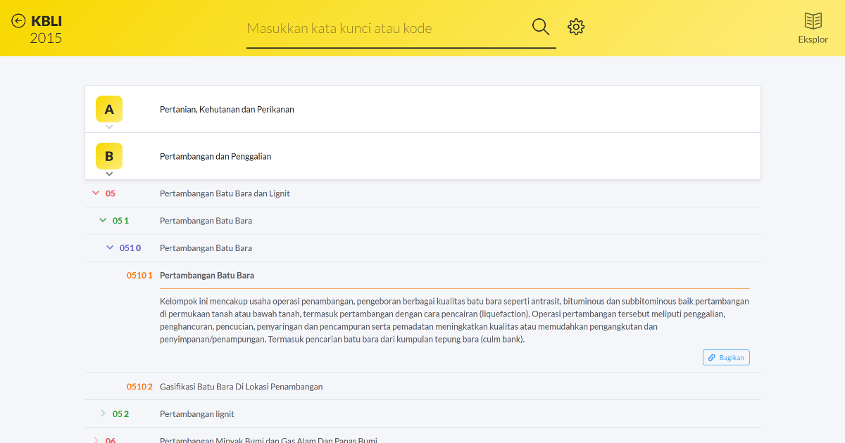 Klasifikasi Baku Lapangan Usaha Indonesia 2015 · Sistem Pencarian Kode ...